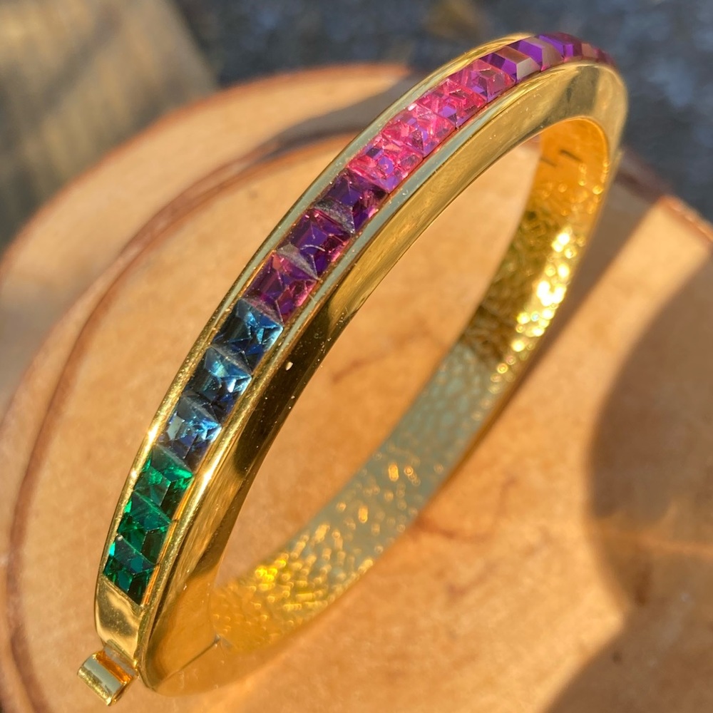Vintage Channel Set Rainbow Princess Cut Crystal Bang… - Gem